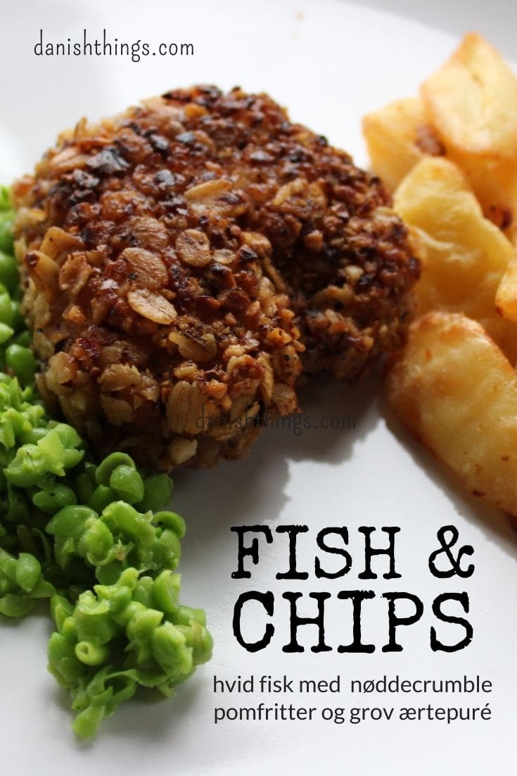 Fish & Chips - hvid fisk med nøddecrumble, sprøde pommes frites og grov ...