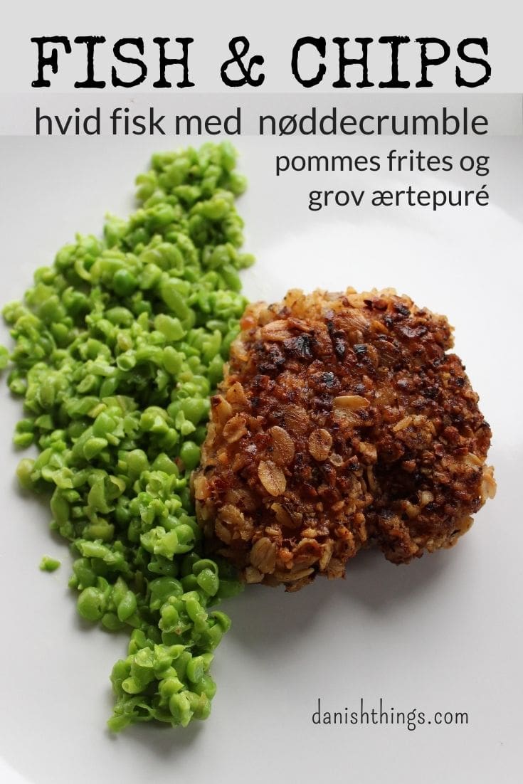 Fish & Chips - hvid fisk med nøddecrumble, sprøde pommes frites og grov ...