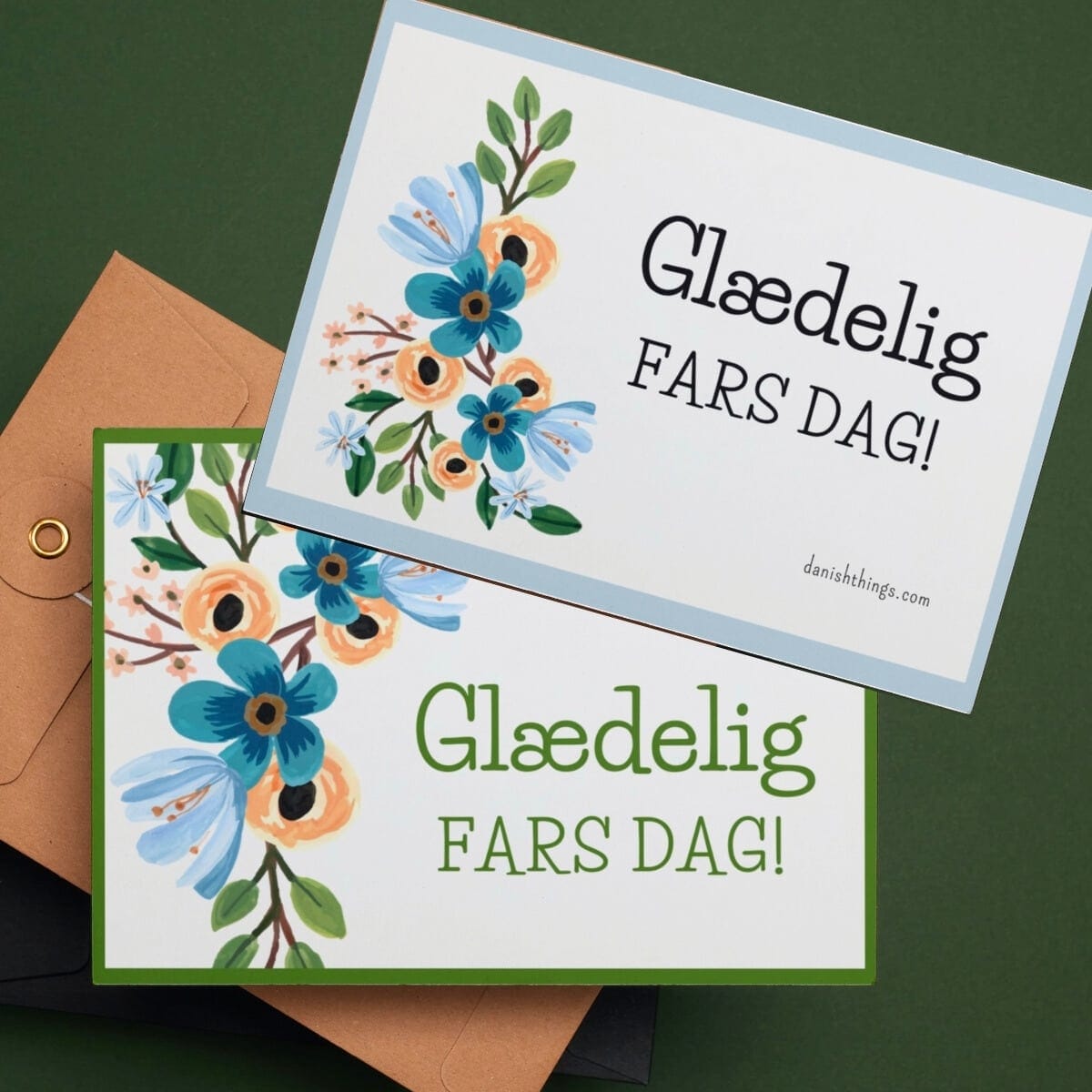 Glædelig fars dag - fars dag kort med blomster - Danish Things