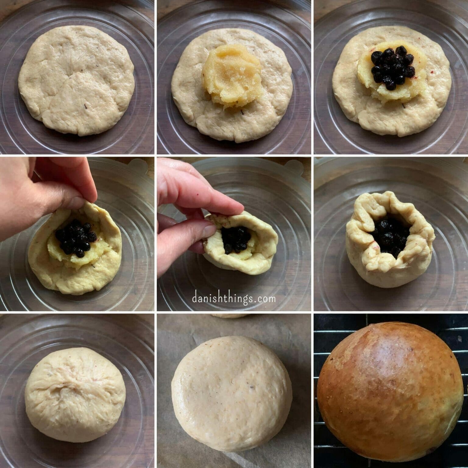 Gammeldags fastelavnsboller med vilde blåbær og marcipanremonce ...