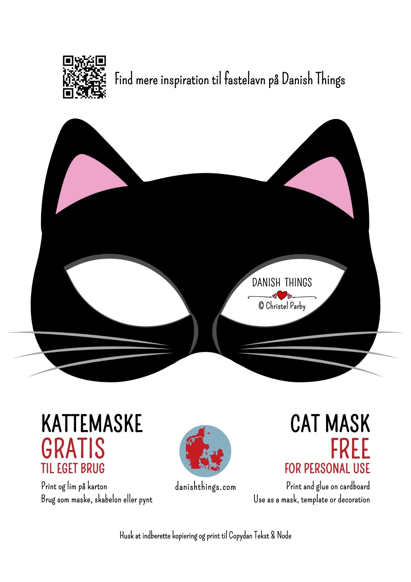 Kattemaske til fastelavn og halloween - Danish Things